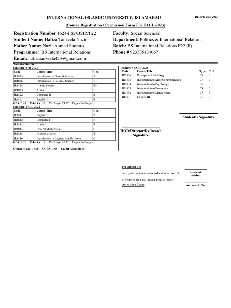 Fall 2023 Course Registration Form | PDF | Science