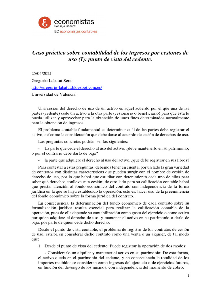 25 - 04 - 2021 - Cesion Derechos Uso I Cedente | PDF | Contabilidad ...