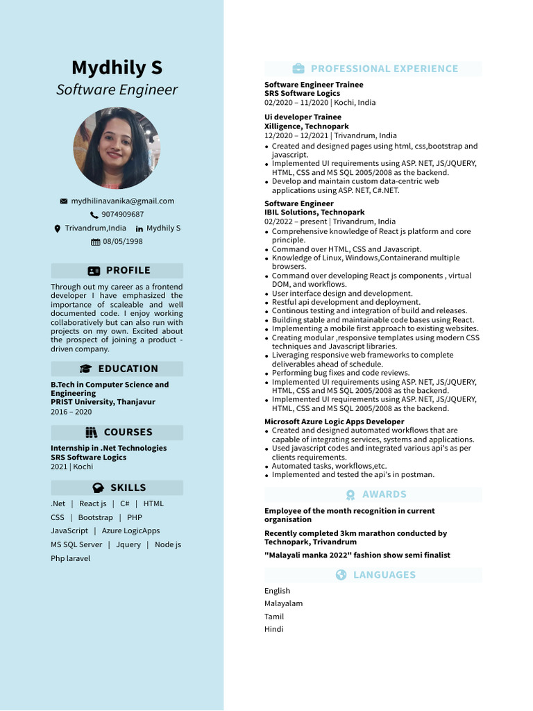 Mydhily Resume | PDF | J Query | Java Script