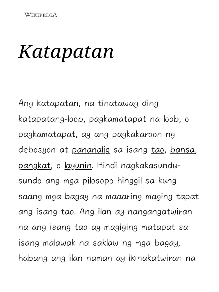 Katapatan - Wikipedia, Ang Malayang Ensiklopedya | PDF