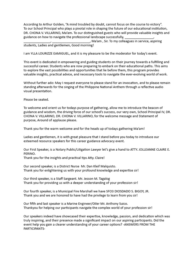 Emcee Script | Download Free PDF | Mentorship