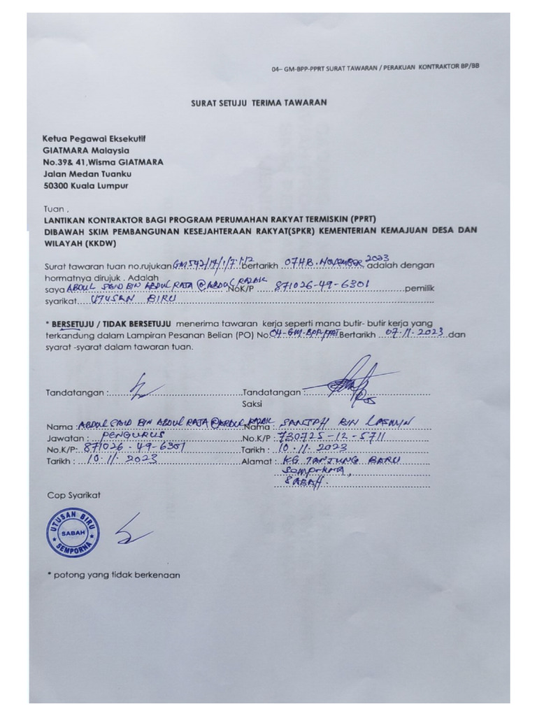 Surat Setuju Terima Tawaran | PDF