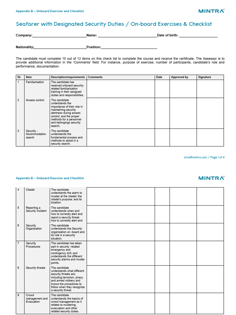 DSD Onboard Exercises Checklist | PDF | National Security