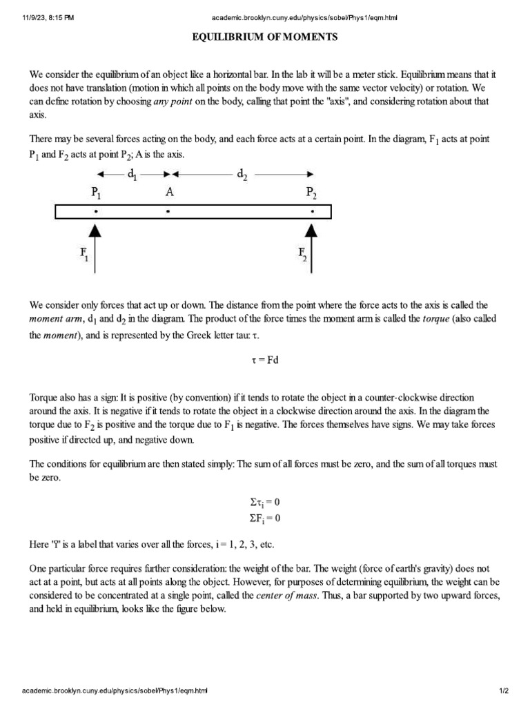 Equilibrium of Moments | PDF
