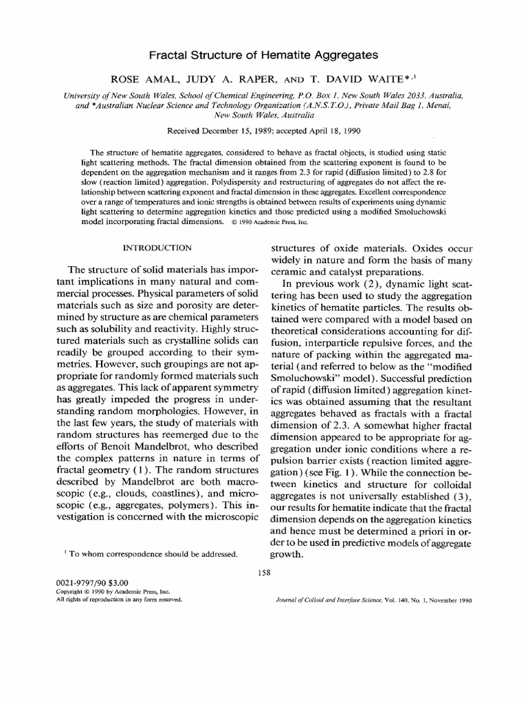 Fractal Structure of Hematite Aggregates | PDF | Power Law | Materials ...