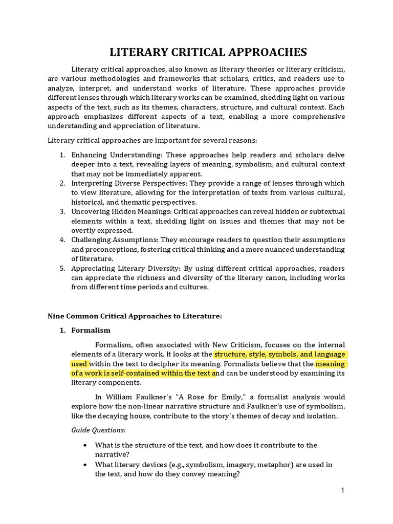 Literary Critical Approaches | PDF | Narrative | Queer Theory