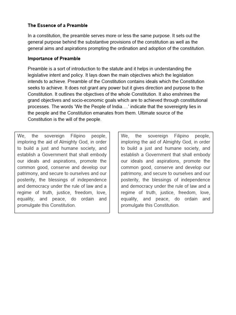 The Essence of A Preamble | PDF | Constitution | Justice