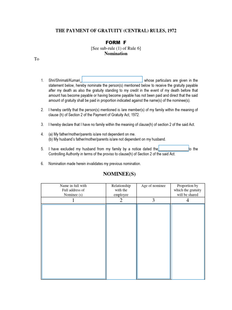Form F - Gratuity | Download Free PDF | Gratuity | Justice