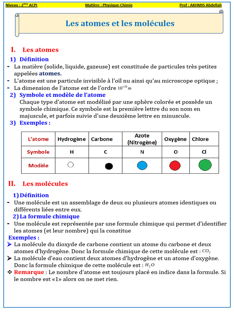 Atomes et molécules en physique-chimie | PDF
