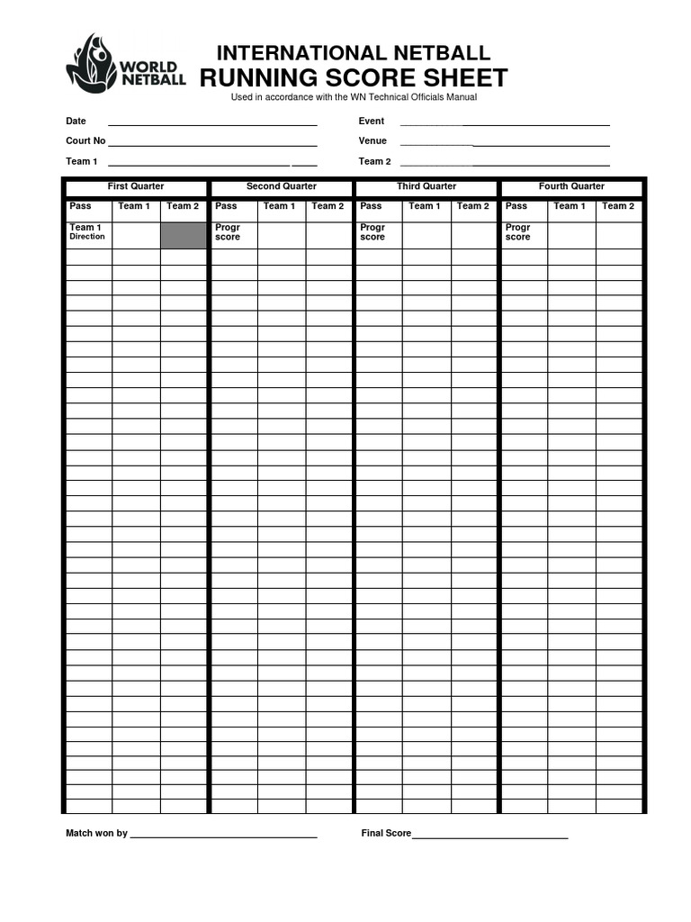 Template B WN Running Scoresheet January 2018 | PDF