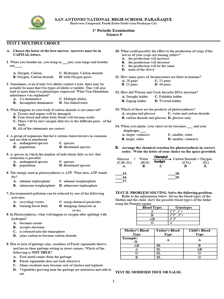 G9-SCIENCE-FIRST-PERIODIC-EXAM-SY-2021-2022 - Edited | PDF | Lung ...