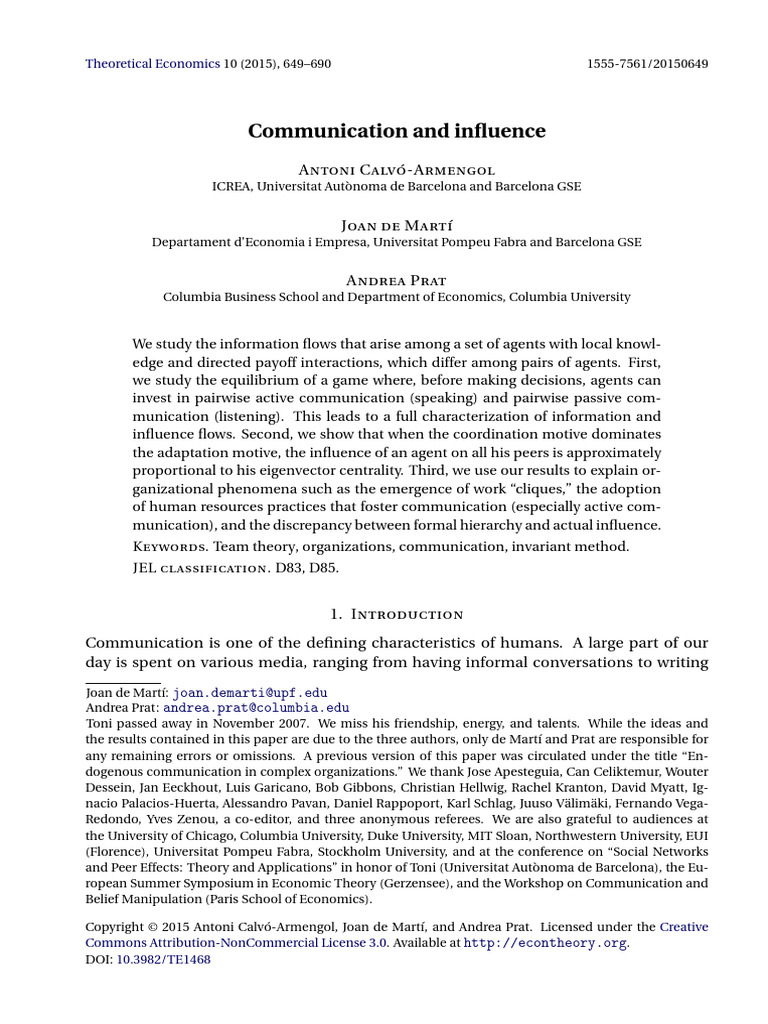 Communication and Influence | PDF | Communication | Information