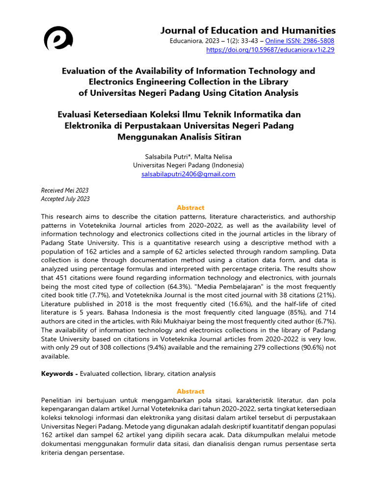 Evaluasi Ketersediaan Koleksi Ilmu Teknik Informatika Dan Elektronika ... Evaluasi Ketersediaan Koleksi Ilmu Teknik Informatika Dan Elektronika ...