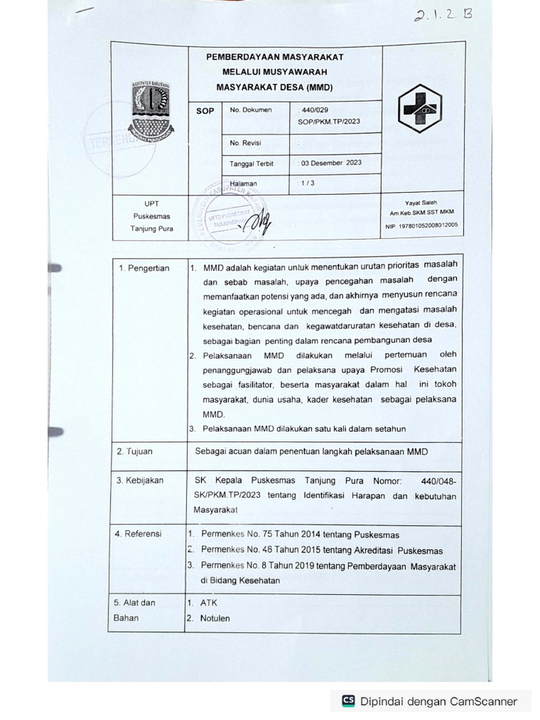 2.1.2 B Sop MMD Tahun 2023 Terkendali-1 | PDF