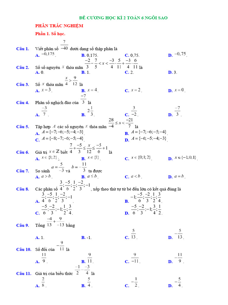 De Cuong HK2 Toan 6 THCS Ngoi Sao 2022 - 2023 | PDF