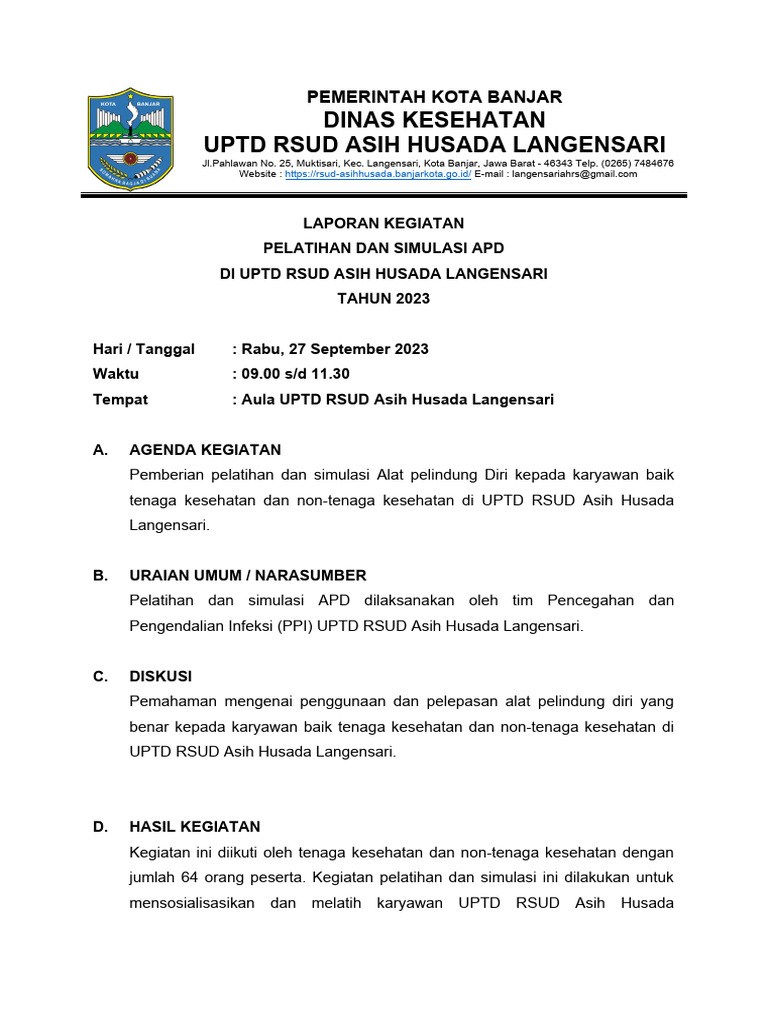 LAPORAN KEGIATAN Pelatihan Dan Simulasi APD | PDF