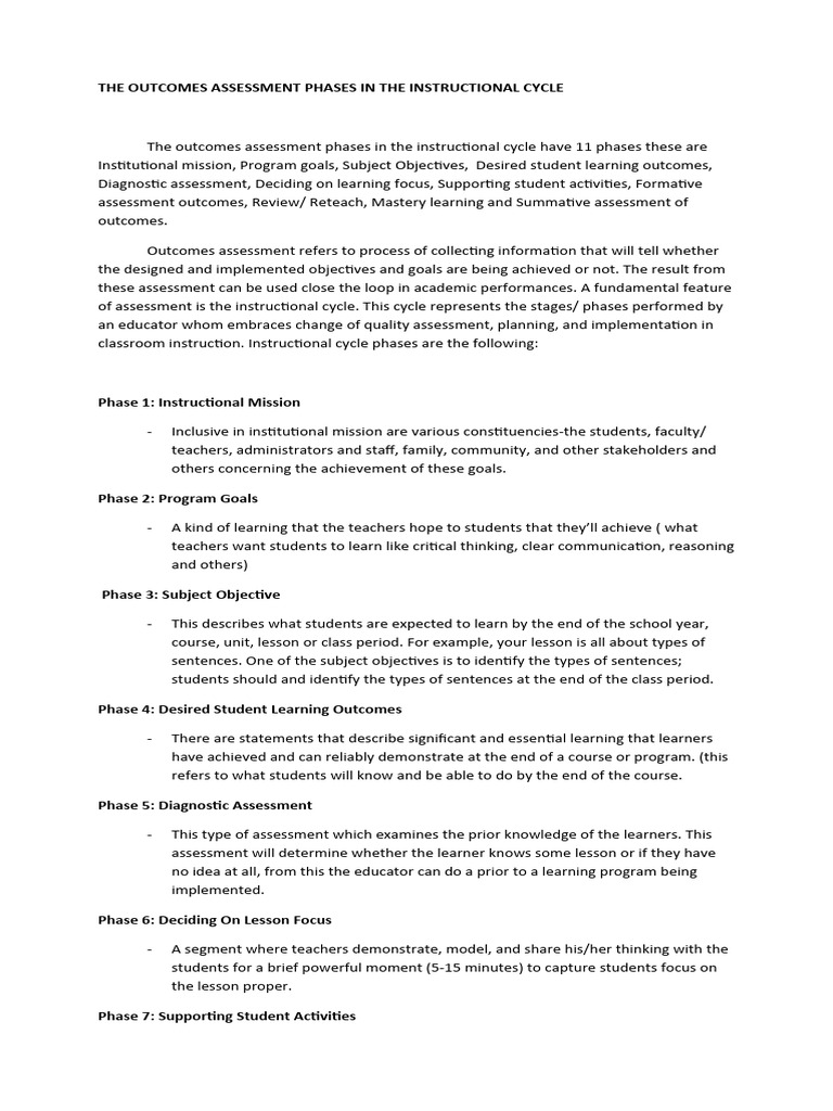 The Outcomes Assessment Phases in The Instructional Cycle | PDF | Educational Assessment | Learning
