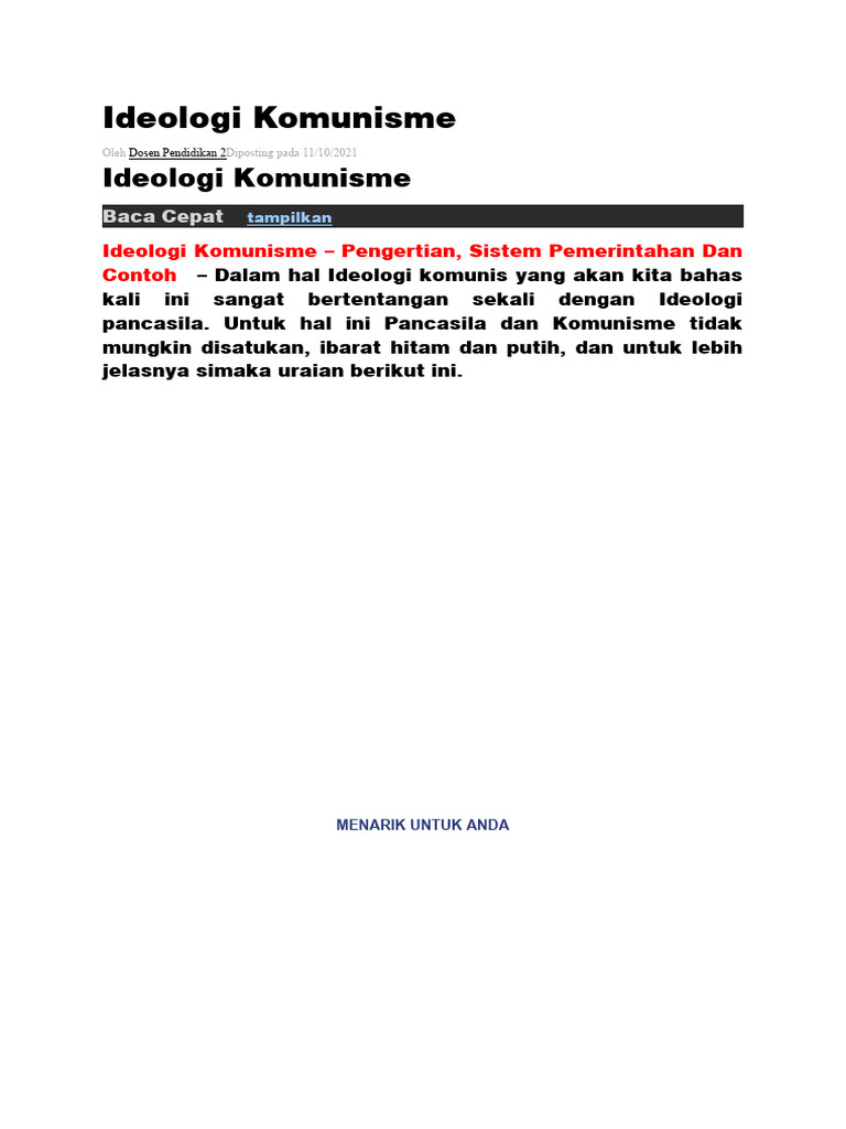 Ideologi Komunisme | PDF