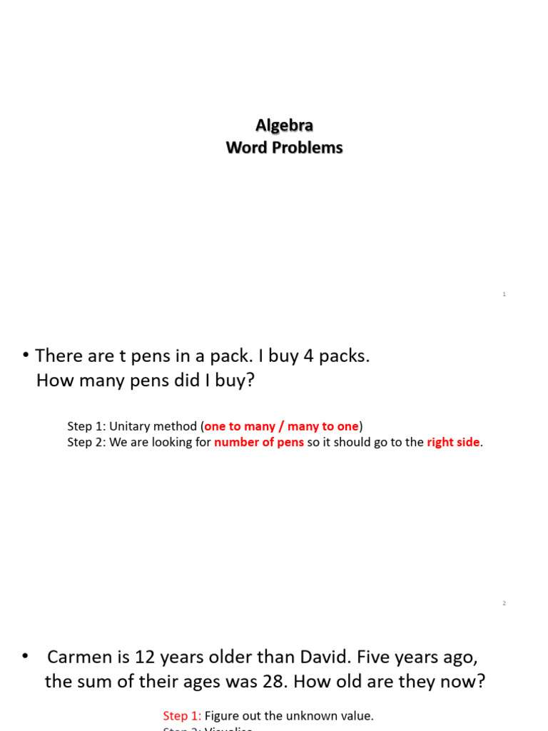 Algebra Word Problems | PDF | Mathematics | Algebra