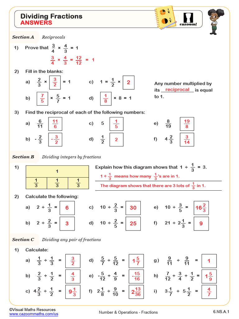 Cazoom Math. Fractions. Dividing Fractions. Answers | PDF | Mathematics ...