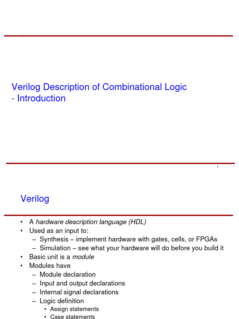 Week 5 Verilog Description Of Combinational Logic Pdf Logic Gate Digital Technology