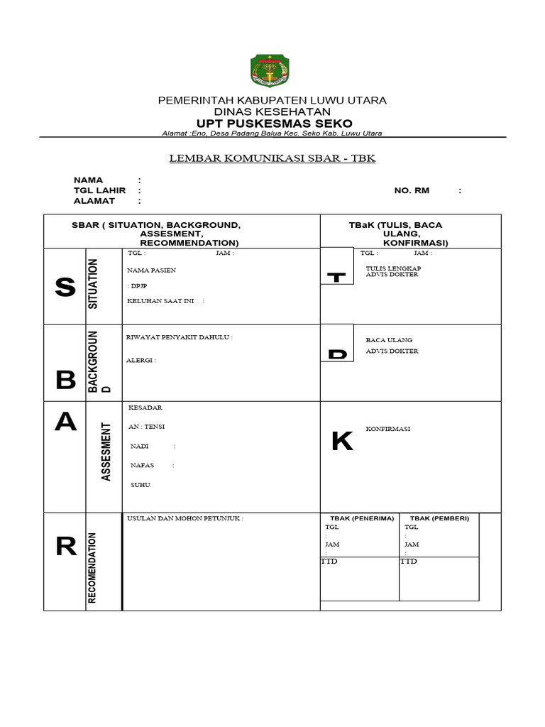 Format Komunikasi Medis SBAR TBaK | PDF