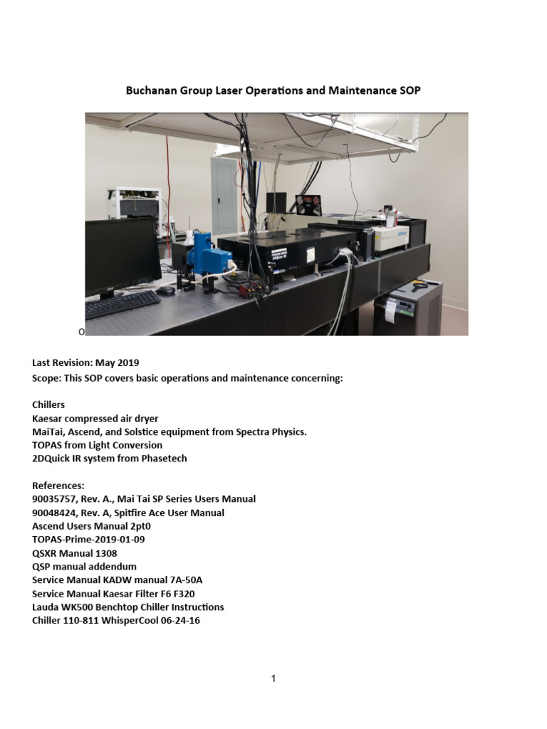 Laser Operation and Maint SOP 13May | PDF | Bearing (Mechanical ...