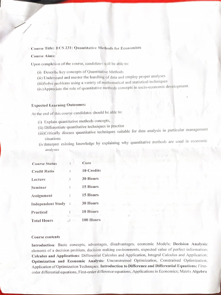 QM Course Outline | PDF