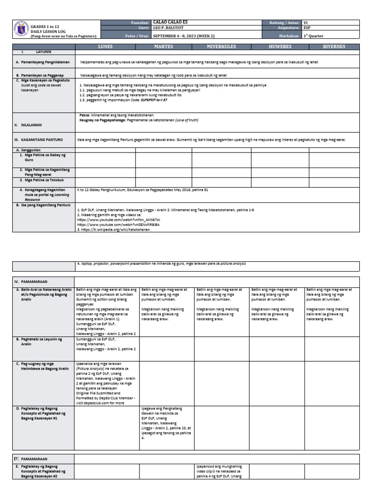 DLL - Esp 6 - Q1 - W2 | PDF