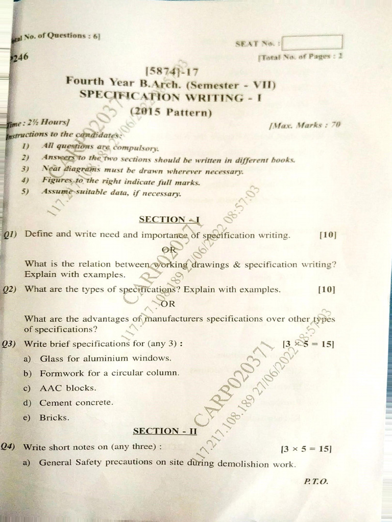 Question Paper | PDF | Concrete | Architect