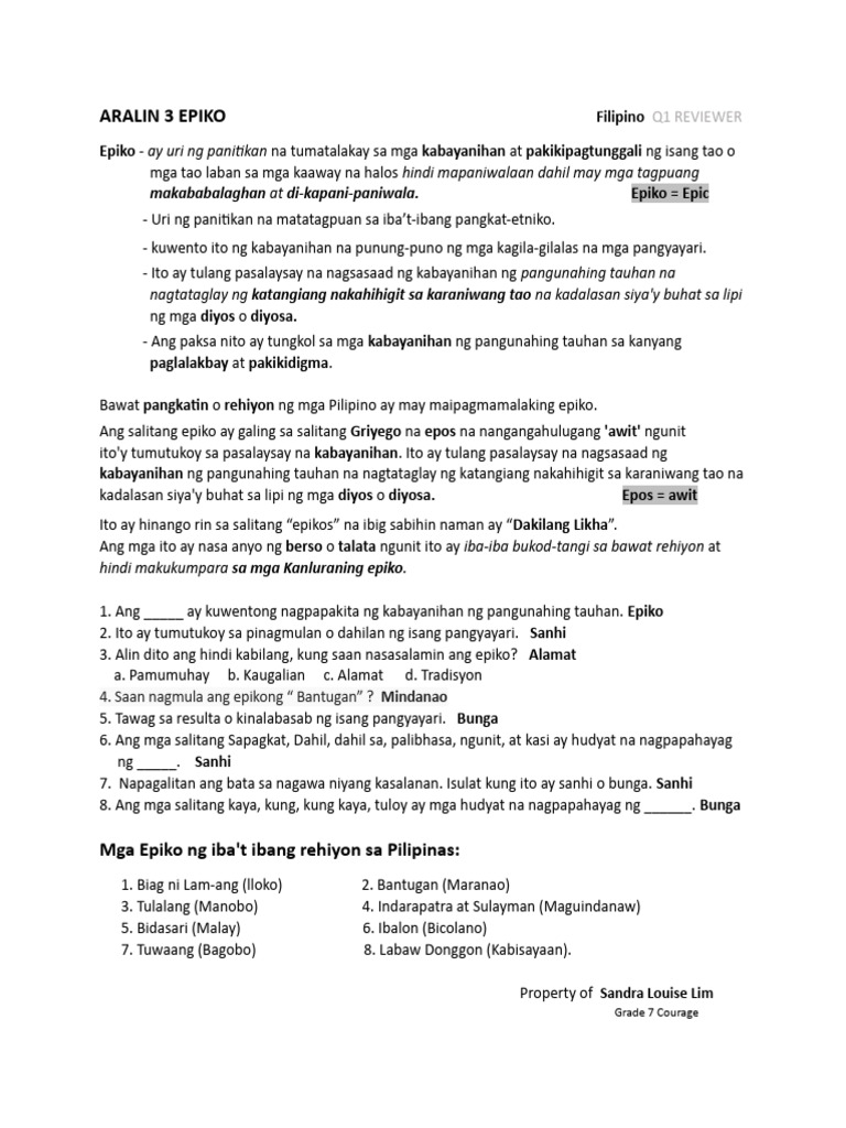 Filipino Epiko | PDF