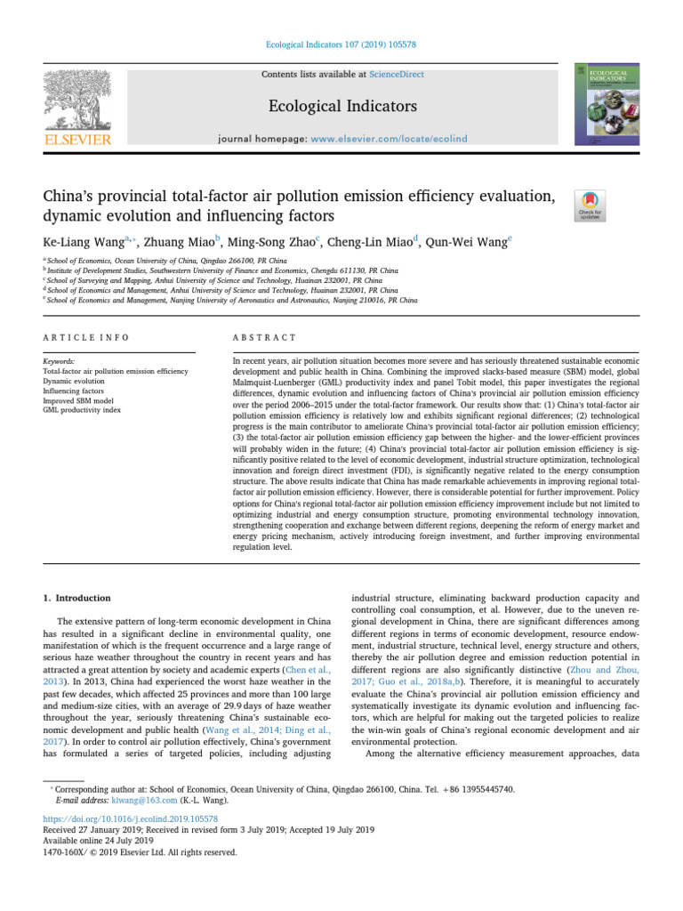 China's Provincial Total-Factor Air Pollution Emission Efficiency ... China's Provincial Total-Factor Air Pollution Emission Efficiency ...