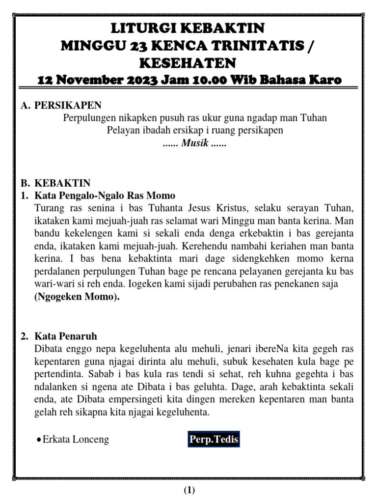 Kebaktian Minggu 23 Kenca Trinitatis | PDF