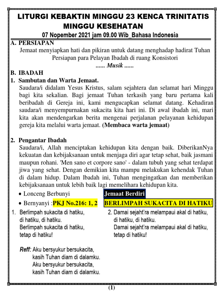 23 Lit Minggu 23 Kenca Trinitatis 07-11-2021 Indonesia Dikompresi | PDF