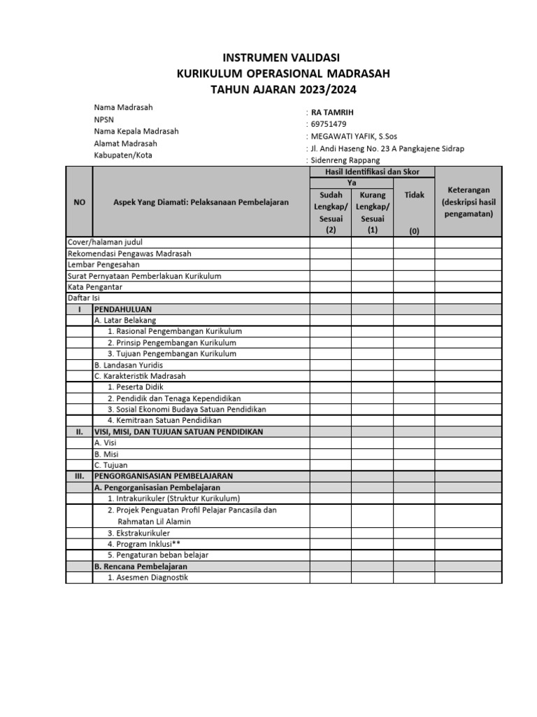 Instrumen Validasi KOM-KORA | PDF