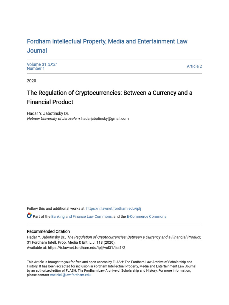 The Regulation of Cryptocurrencies - Between A Currency and A Fin | PDF ...