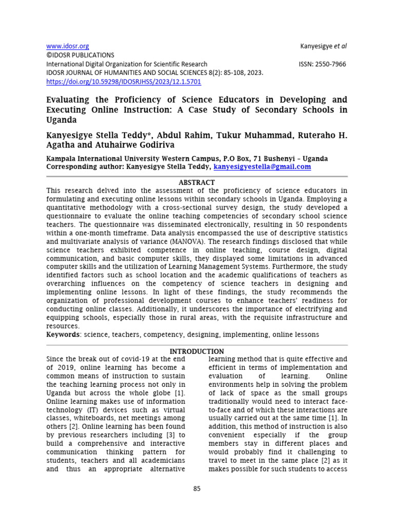 Evaluating The Proficiency of Science Educators in Developing and Executing Online Instruction A ...