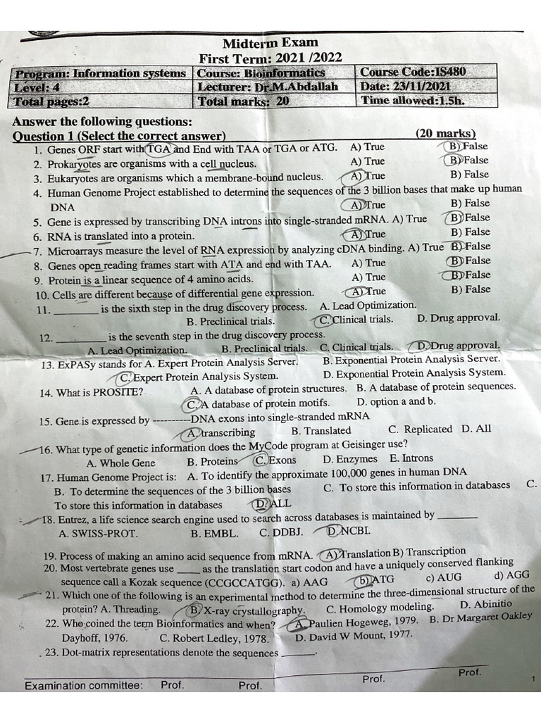 BIO Midterm 2021 - 2022 | PDF