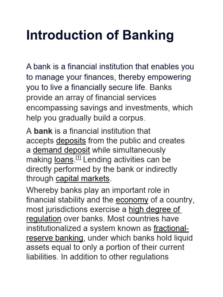 Introduction of Banking | Download Free PDF | Banks | Financial Services