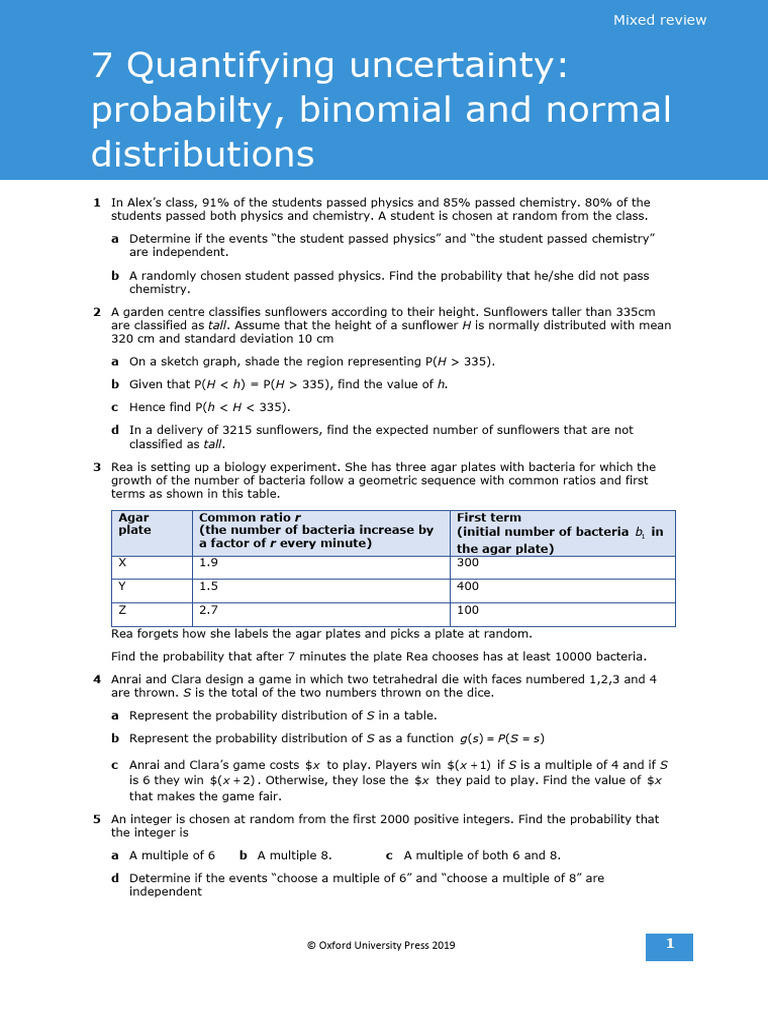 Worksheet 1 | PDF | Probability Theory | Standard Deviation