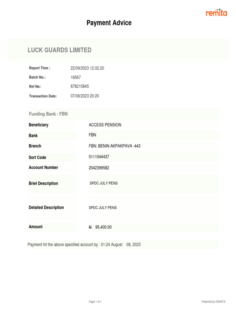 Payment Advice: Luck Guards Limited | PDF | Banks | Payments