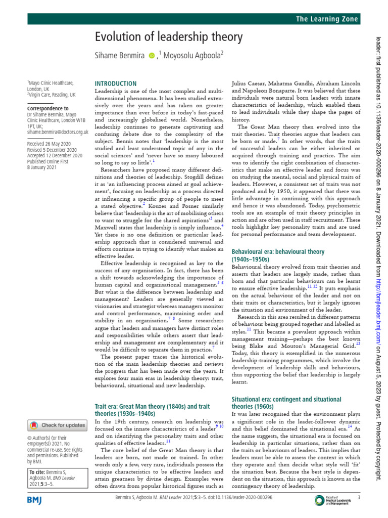 Evolution of Leadership Theory | PDF | Leadership | Behavior