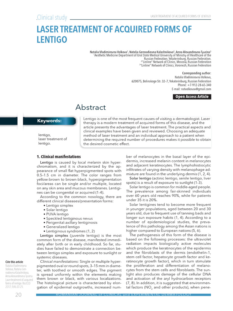 Laser Treatment of Acquired Forms of Lentigo | PDF | Laser | Scar