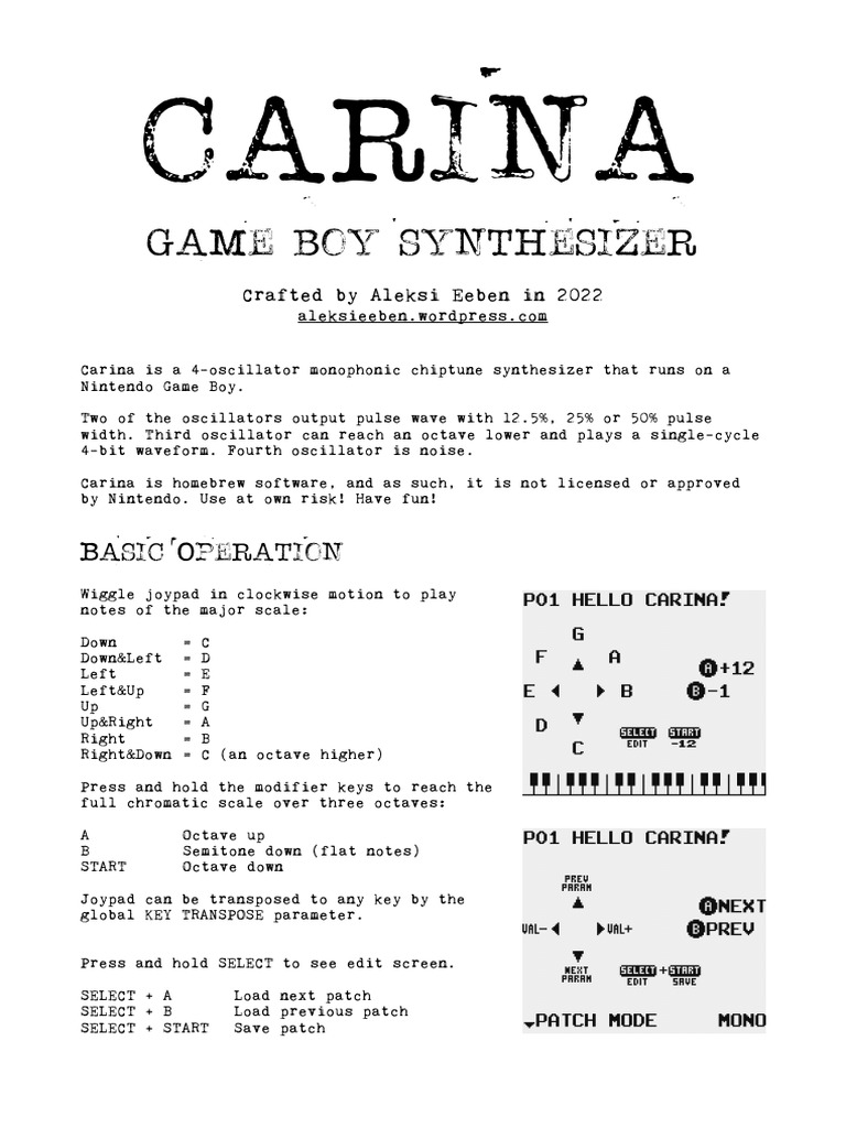 Carina Manual | PDF | Synthesizer | Pitch (Music)