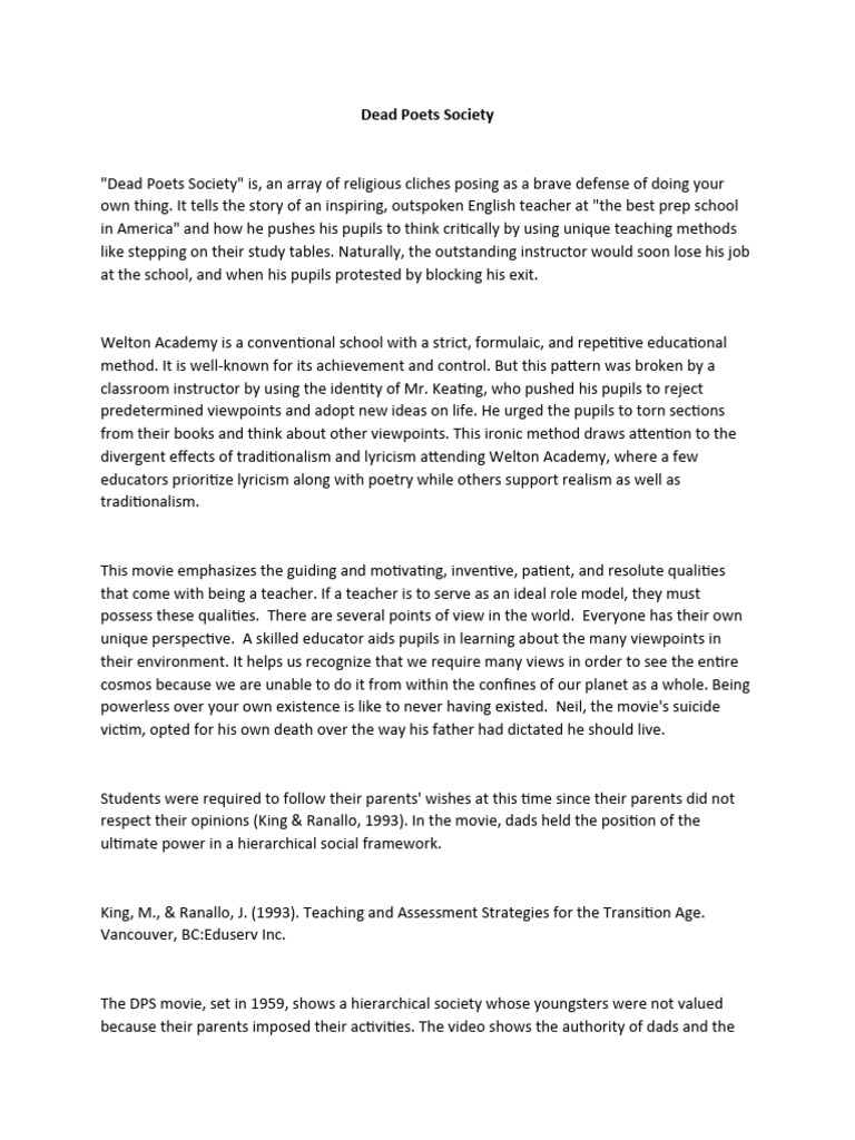 Dead Poets Society | PDF | Teachers | Cognition