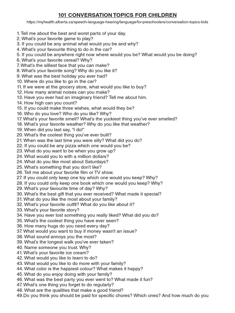 101 Fun Conversation Topics for Kids | PDF | Language Arts & Discipline ...
