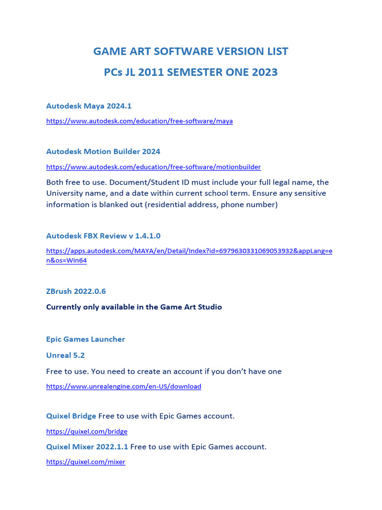 Game Art Software 2023 | PDF | Unity (Game Engine) | Computer Science