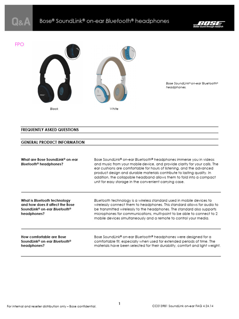 Bose SOUNDLINKOEBT FAQ | PDF | Headphones | Bluetooth