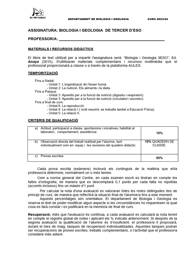 3eso Full Alumnes Criteris LLB Temp 23 24 | PDF