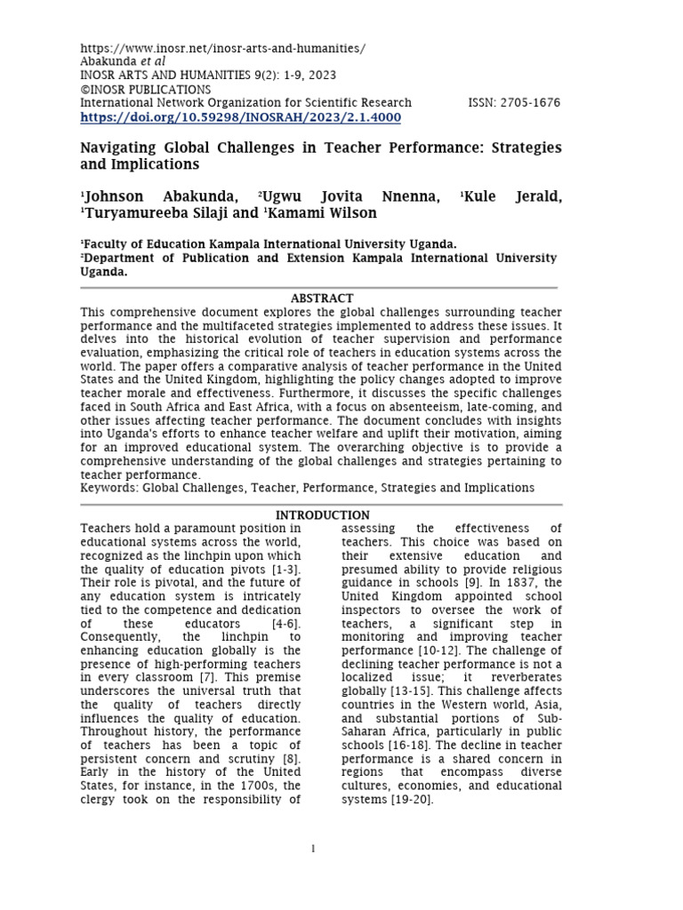 Navigating Global Challenges in Teacher Performance Strategies and ...